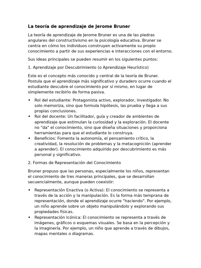 Tarea 3 La Teoría de Aprendizaje de Jerome Bruner | PDF | Aprendizaje ...