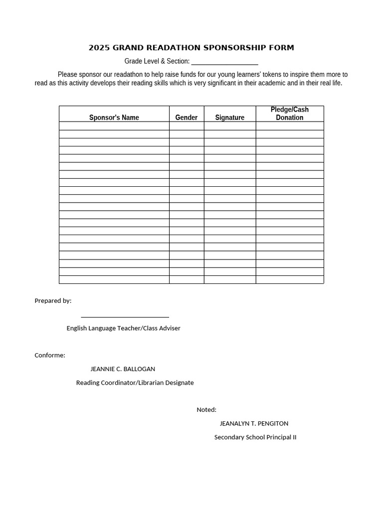 2025 Grand Readathon Sponsorship Form | PDF