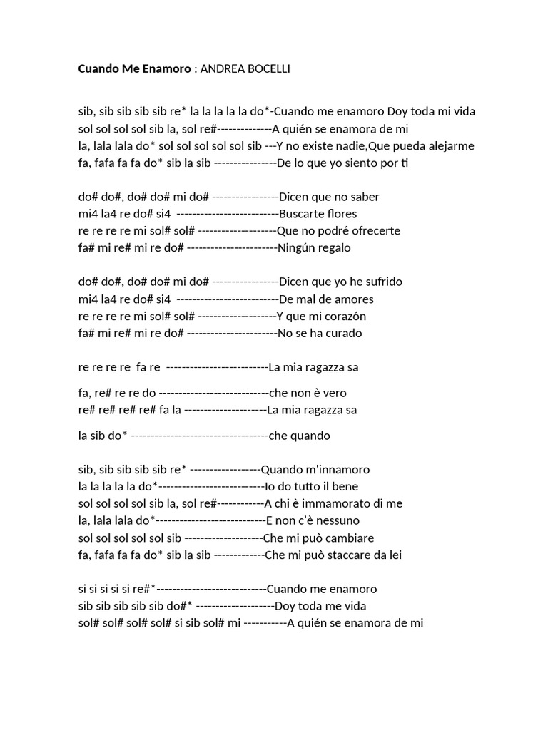 Letra y acordes de "Cuando Me Enamoro" | PDF