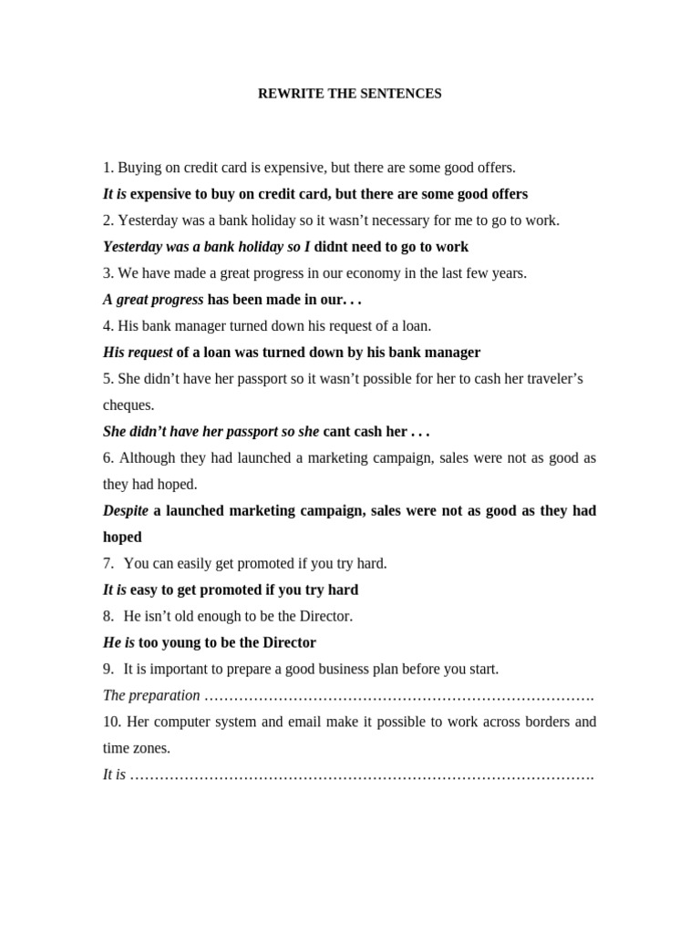 Rewrite The Sentences | PDF