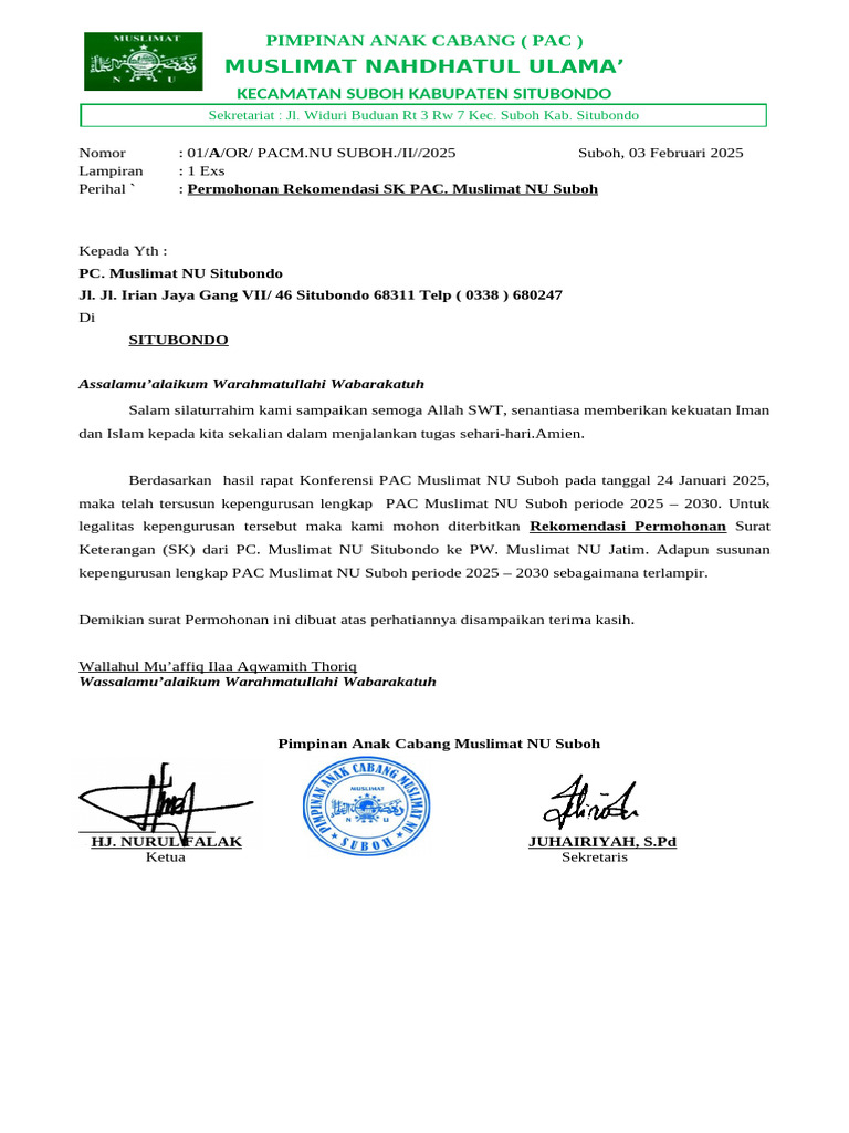 Permohonan Rekomendasi SK PAC Suboh | PDF