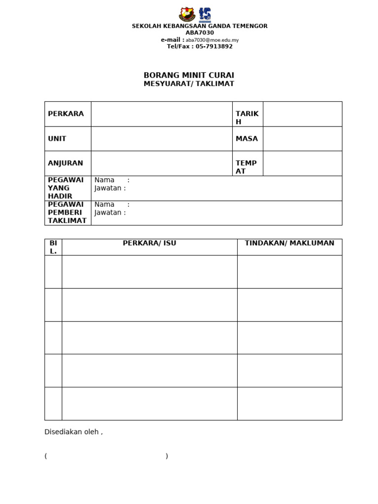 Borang Minit Curai | PDF