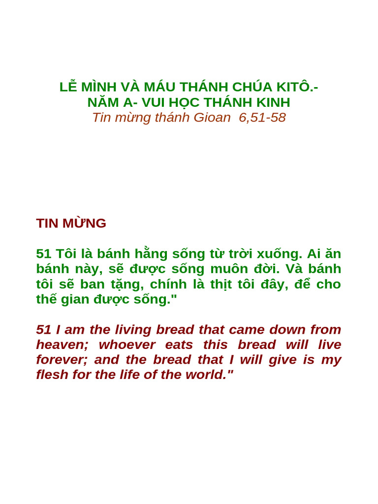 Vhtk - Lễ Mình Và Máu Thánh Chúa Kitô | PDF