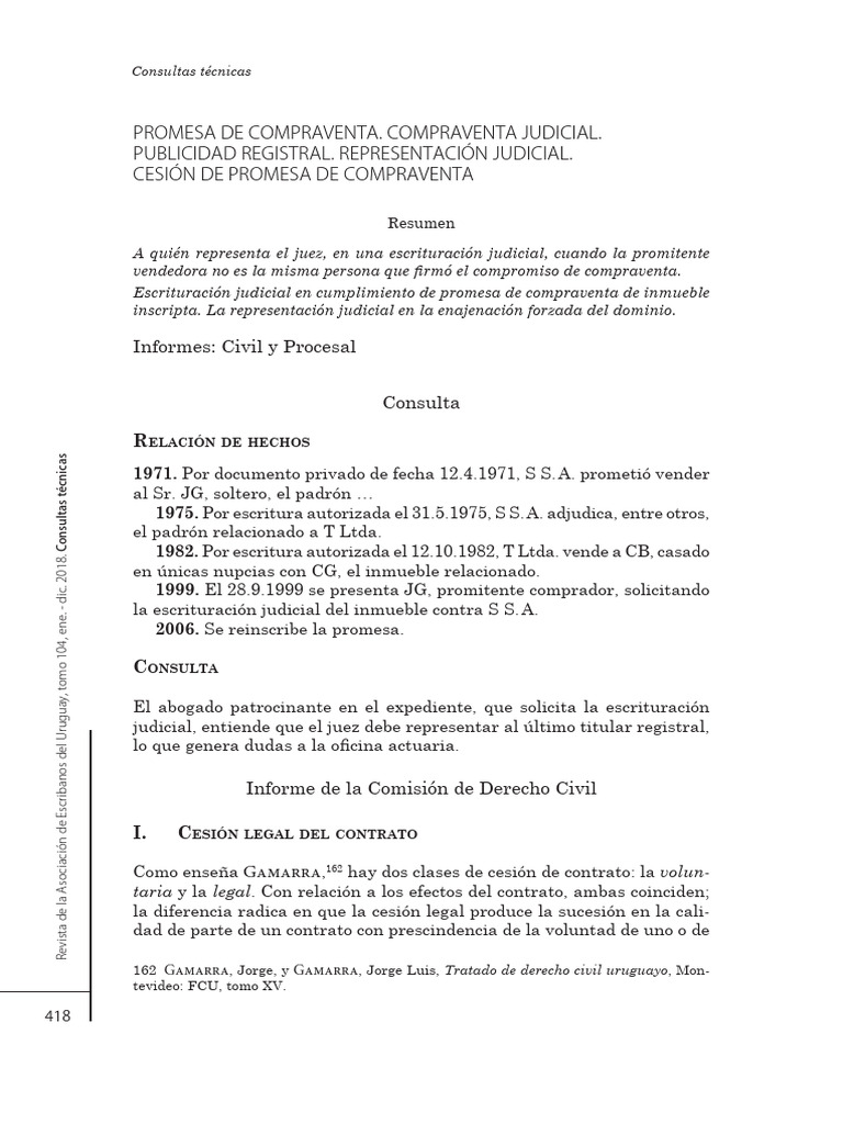 Promesa de Compraventa. Compraventa Judicial. Publicidad Registral ...