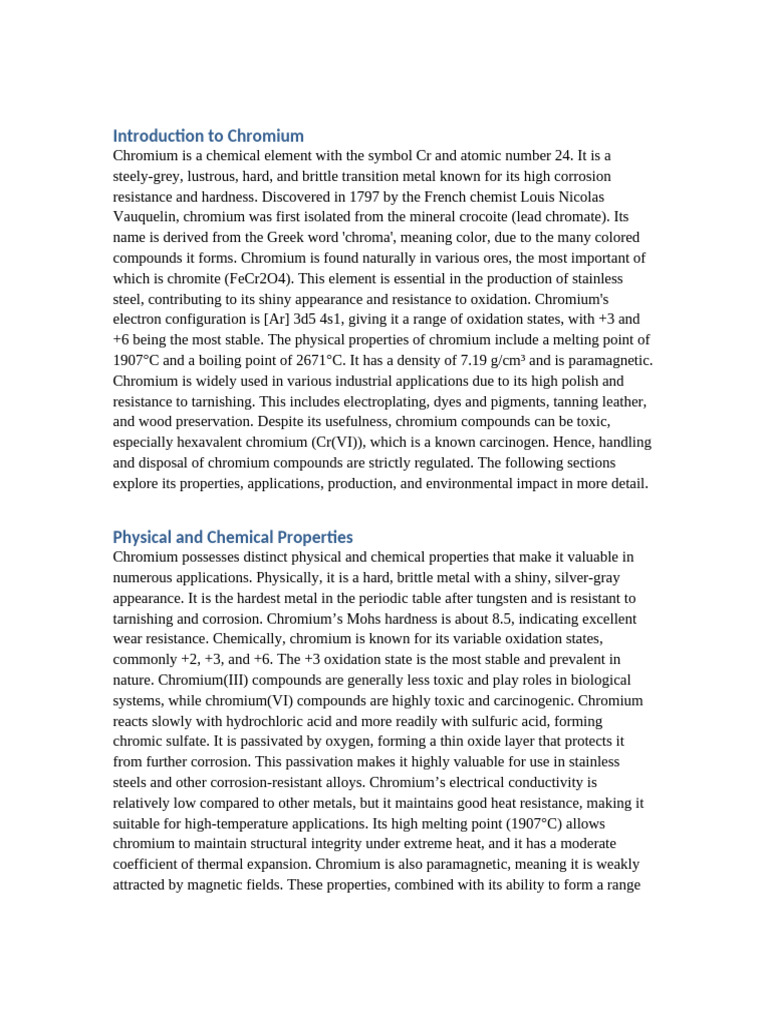 Chromium Detailed Report | PDF | Chromium | Materials