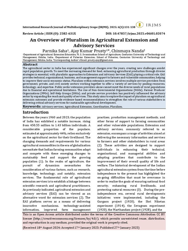 An Overview of Pluralism in Agricultural Extension and Advisory ...