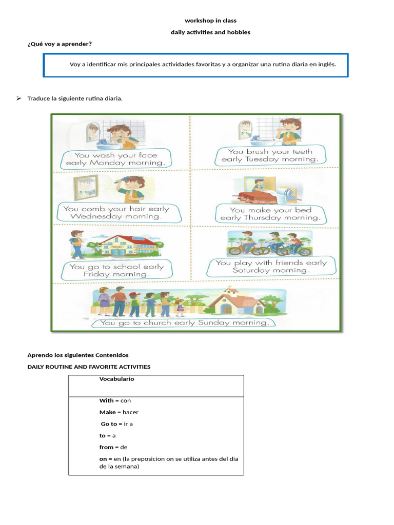 Taller de Rutinas Diaria | PDF