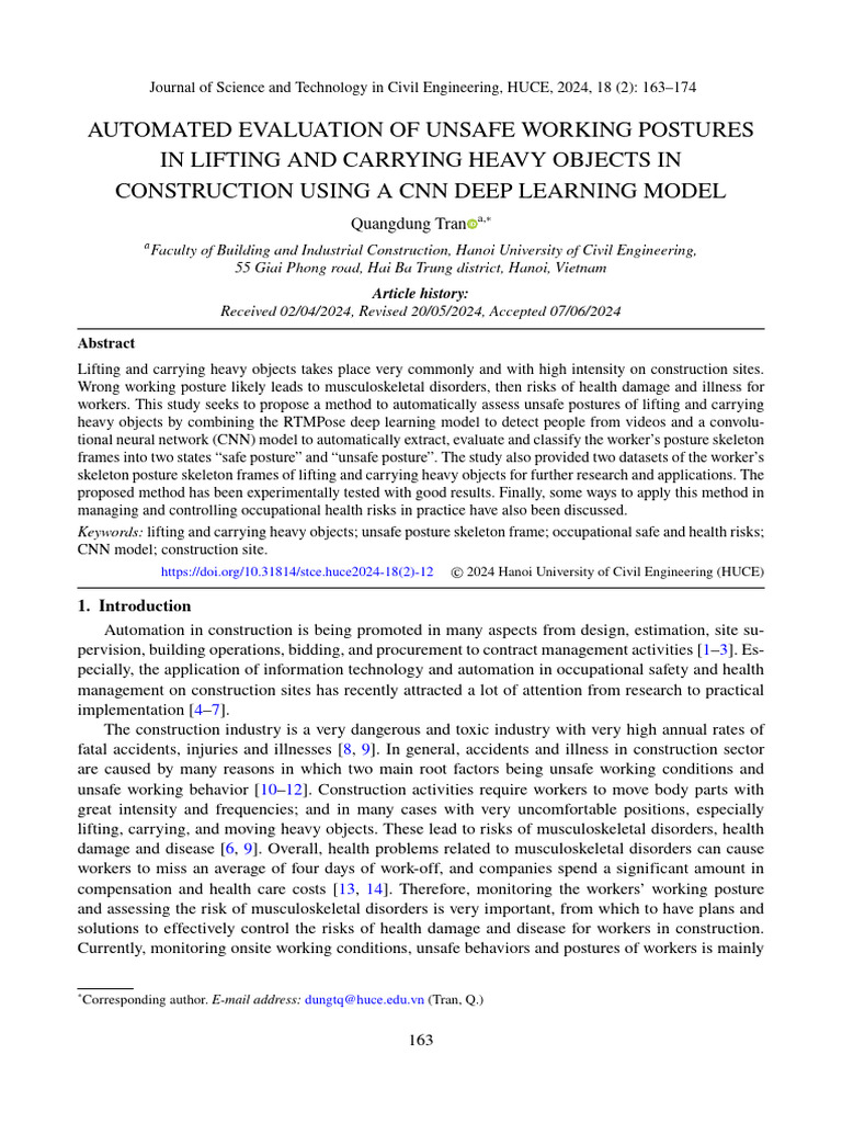 Automated Evaluation of Unsafe Working Postures in Lifting and Carrying ...