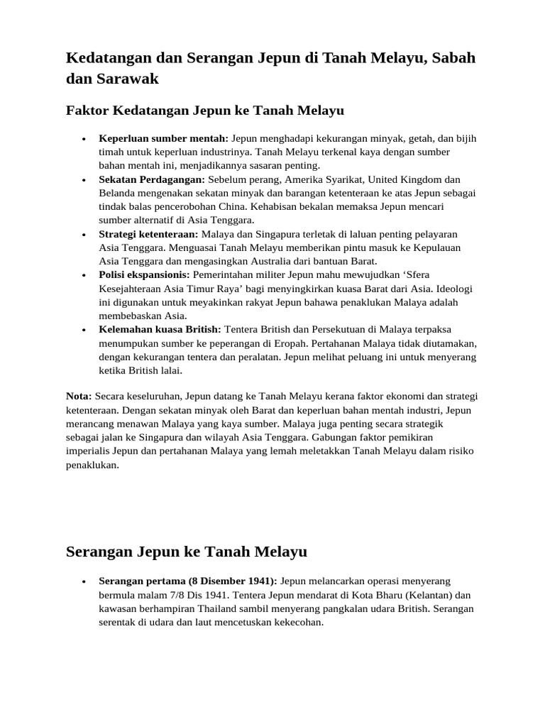 Kedatangan Dan Serangan Jepun Di Tanah Melayu | PDF
