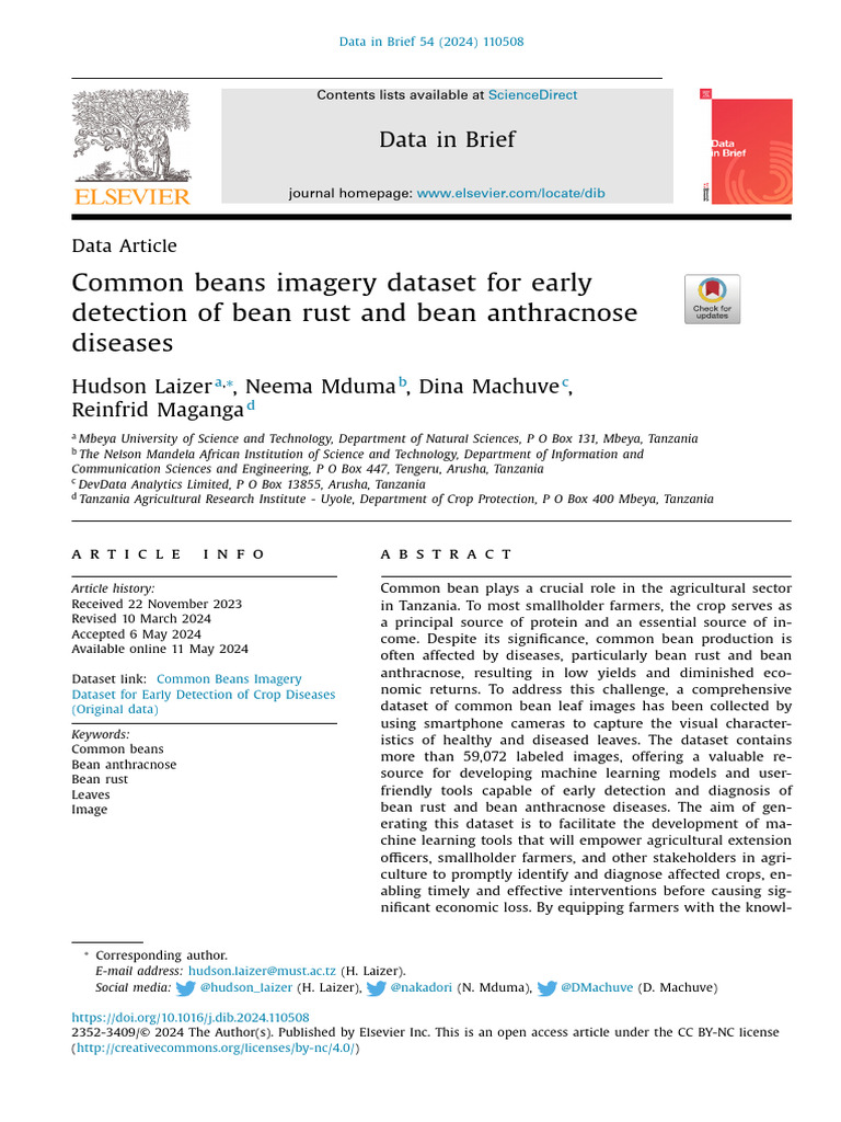 Common Beans Imagery Dataset For Early Detection of Bean | PDF | Machine Learning | Computer File