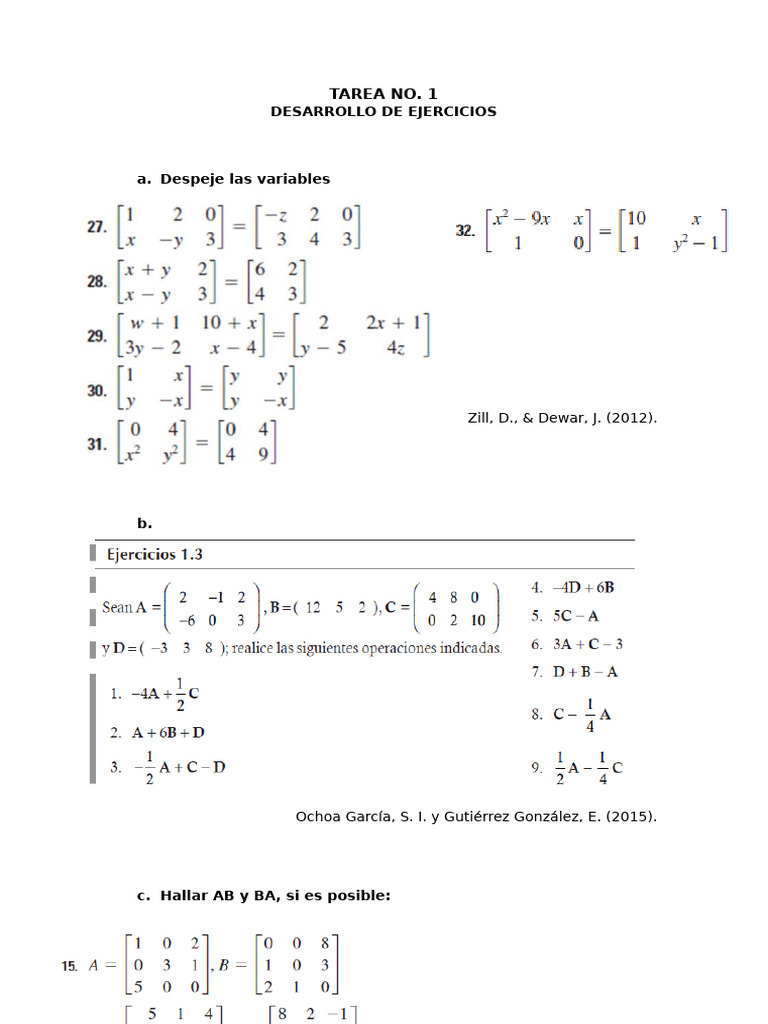 1. Matrices Tarea 1 | PDF