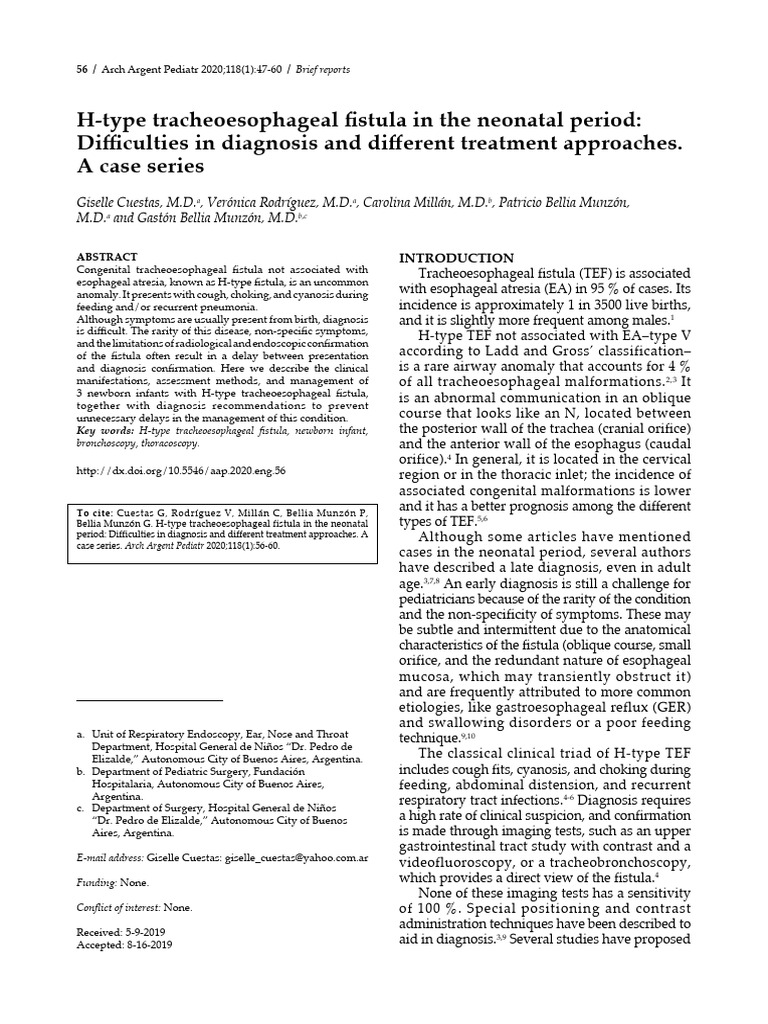 H-Type Tracheoesophageal Fistula in The Neonatal Period | PDF ...