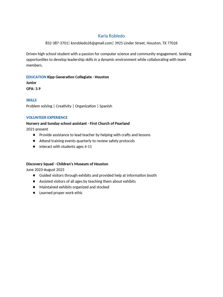 Karla, Robledo - Resume | PDF