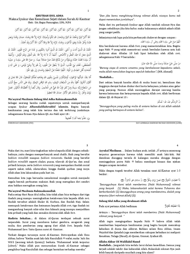 Khutbah Idul Adha = Makna Syukur Dan Kemuliaan Sejati Dalam Surah Al ...