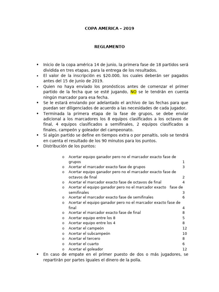 Polla Copa America 2019 | PDF | Asociación de Futbol | Asociación de competiciones de fútbol