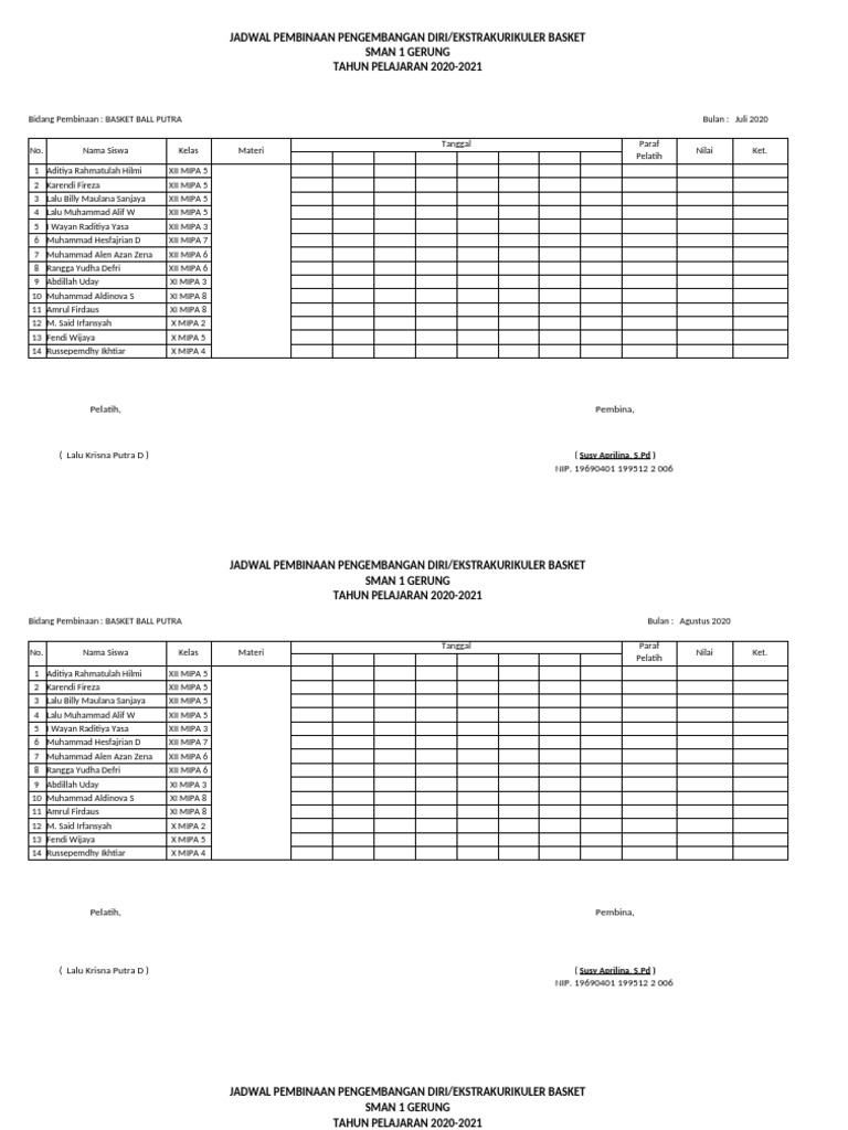 Daftar Peserta Ekstra Basket | PDF
