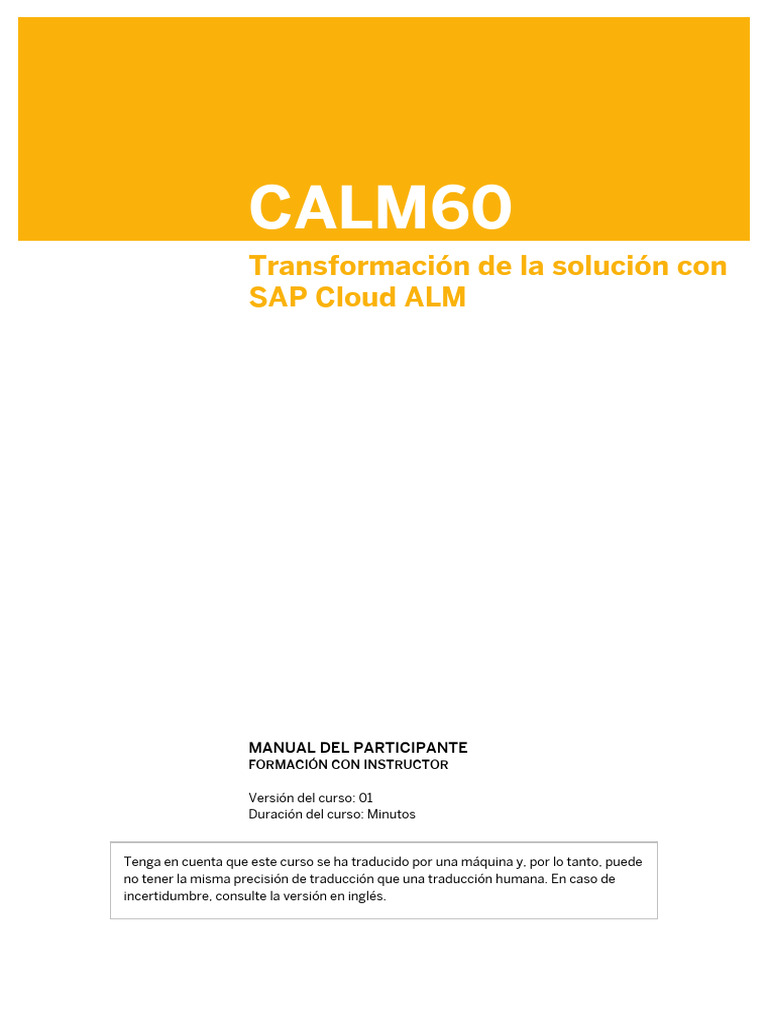 CALM60 Col01 Transformación de La Solución Con SAP Cloud ALM | PDF | Planificación de recursos ...