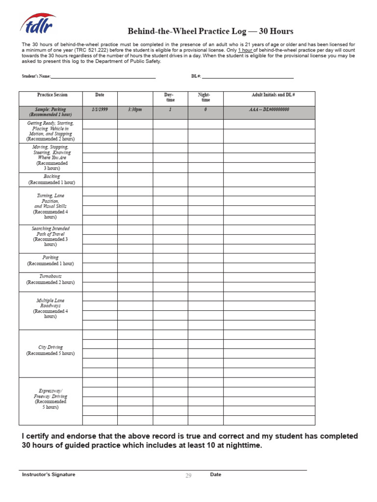 30 Hour Log Pdf