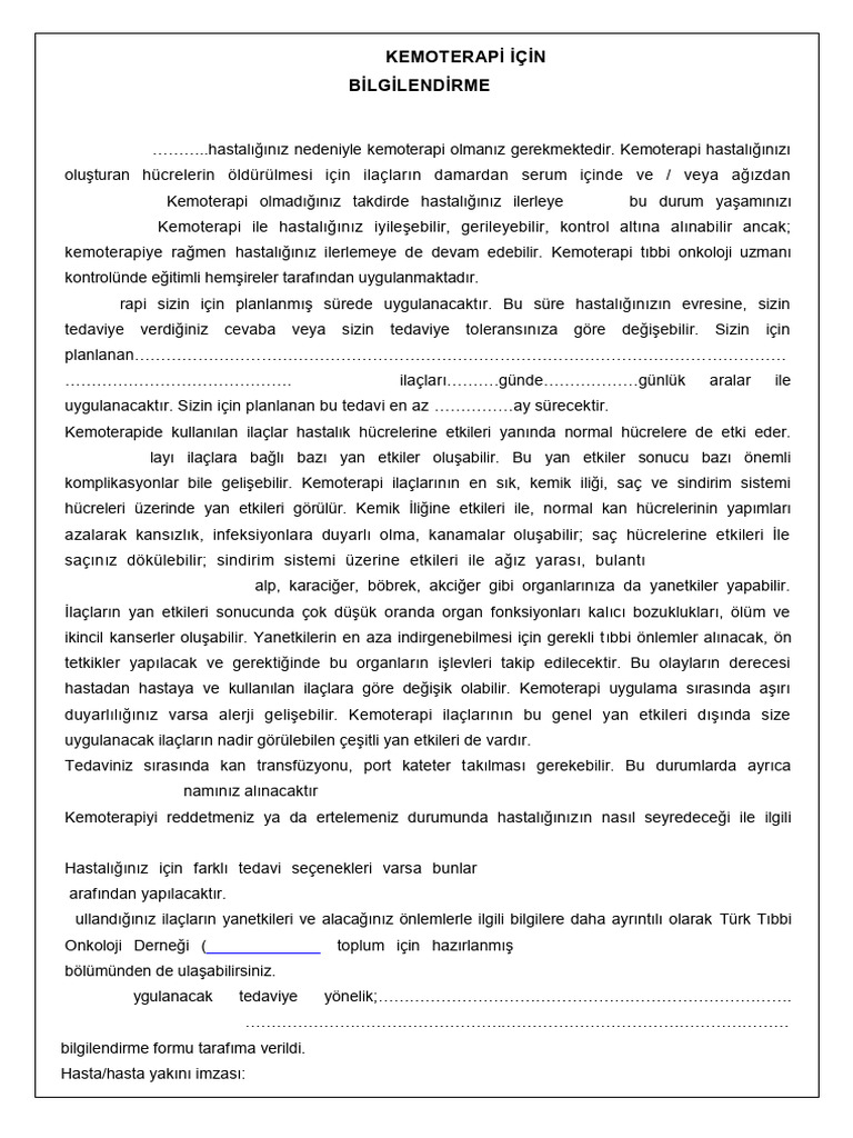 Genel Kemoterapi Onam Formu | PDF