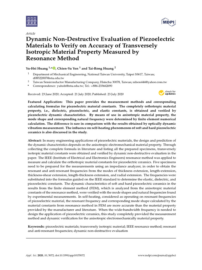 (Opt) Applsci 10 05072 v2 | PDF | Piezoelectricity | Dielectric