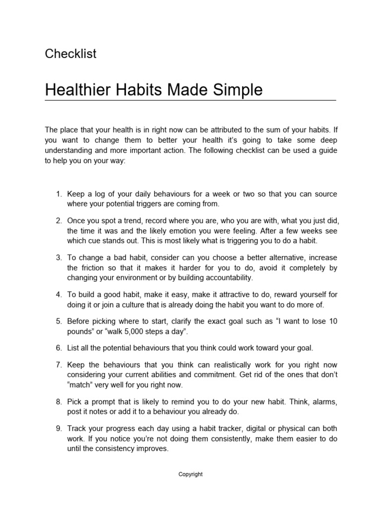 Health Habit Change Checklist | PDF