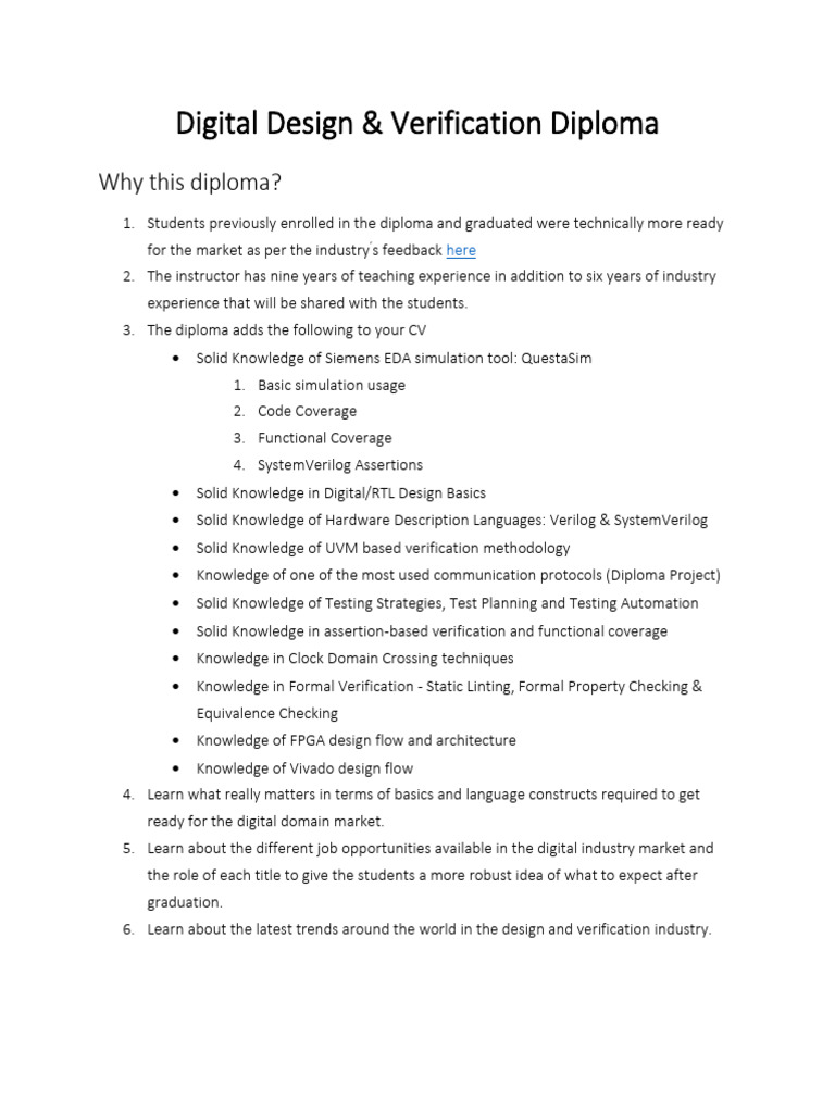 Digital Design & Verification Diploma | PDF | Hardware Description Language | Formal Verification