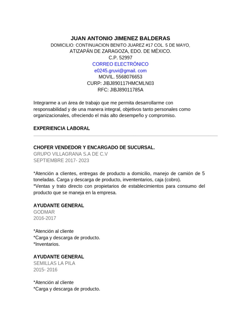 Juan Antonio CV | PDF