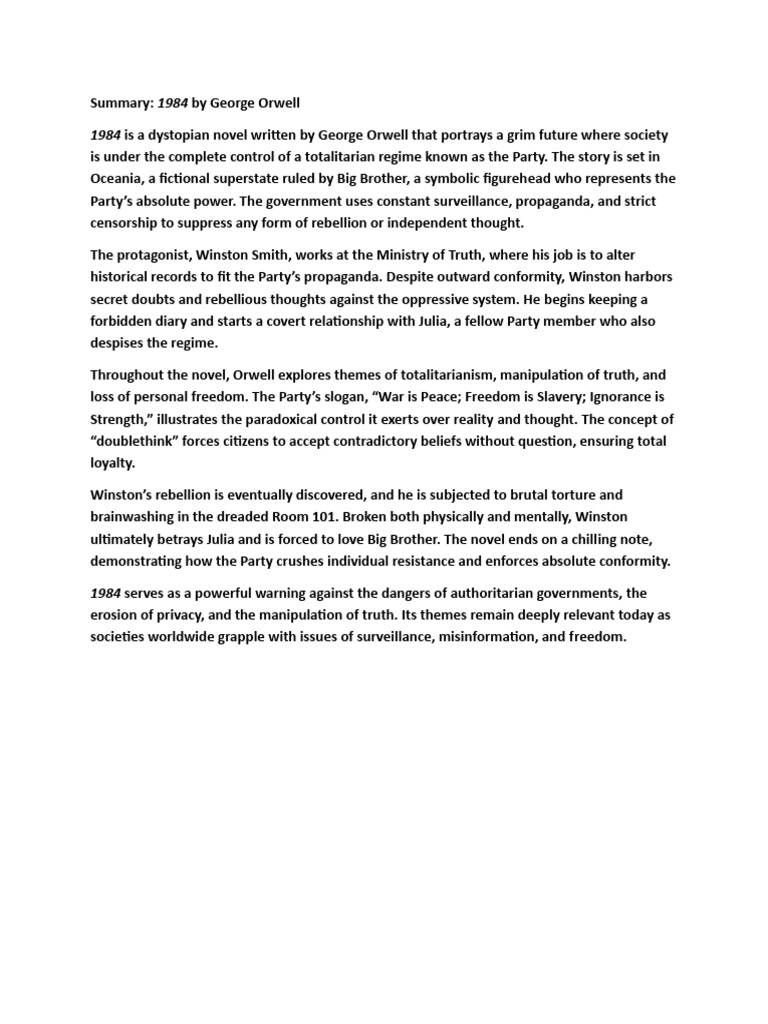 Summary of George Orwell's 1984 | PDF