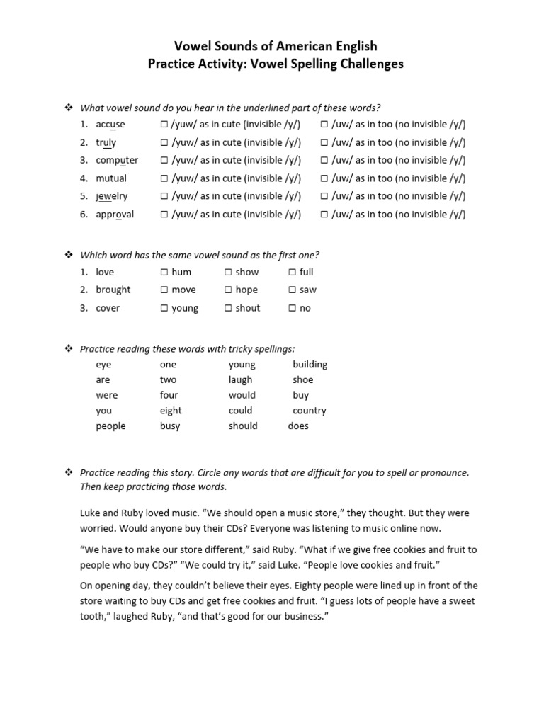 American English Vowel Sound Practice | PDF