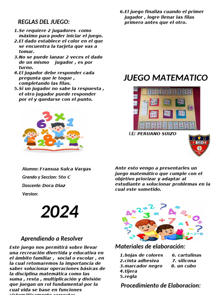 Juego Matemático Didáctico para Primaria | PDF