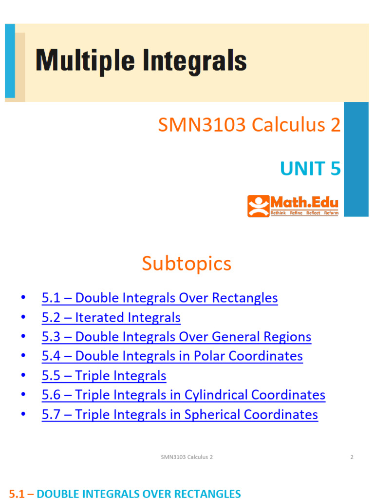 Unit5 Multiple Integrals | PDF | Calculus | Analytic Geometry
