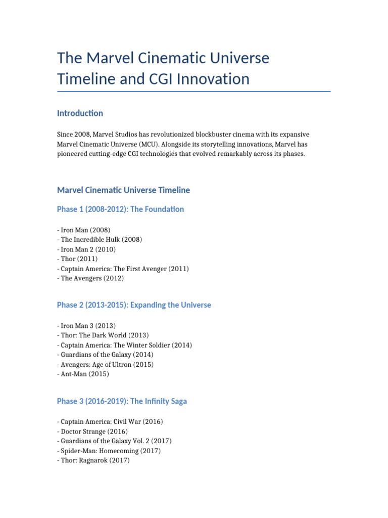 MCU Timeline and CGI Innovation | PDF | Marvel Entertainment