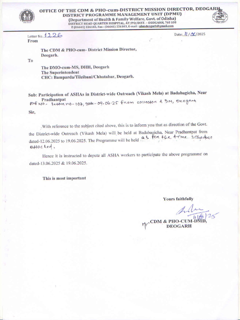 Depute ASHAs For Vikash Mela | PDF