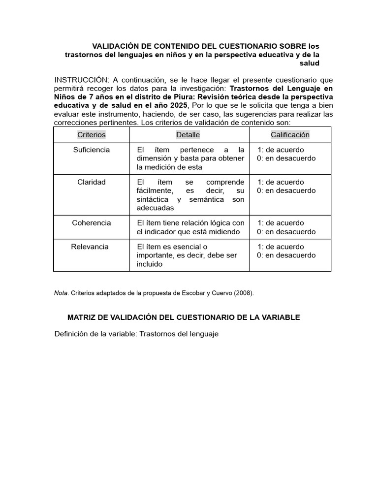 Formato - Validación de Cuestionario | PDF