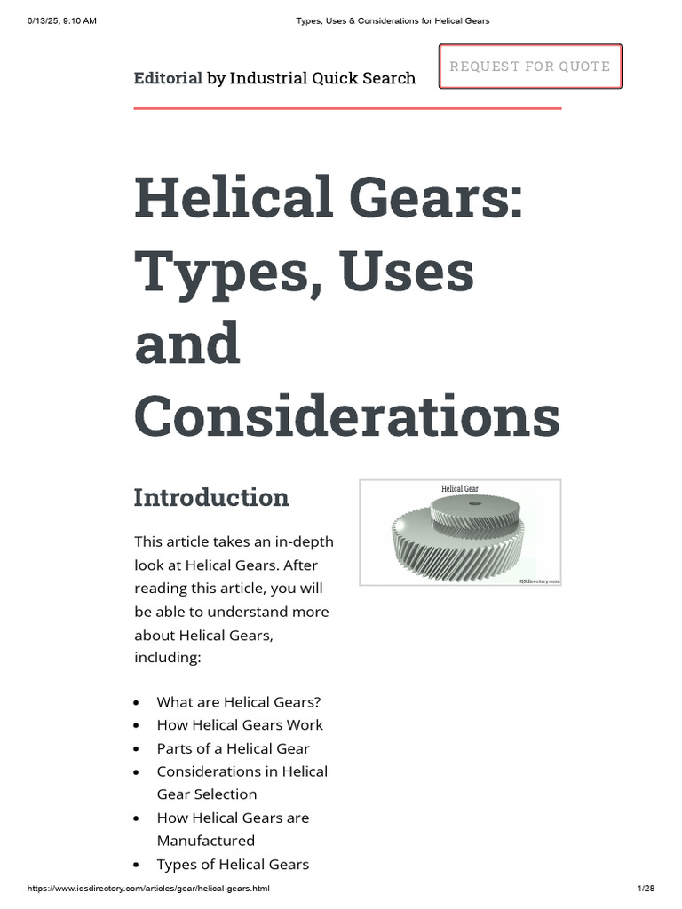 Types, Uses & Considerations For Helical Gears | PDF | Gear | Forging