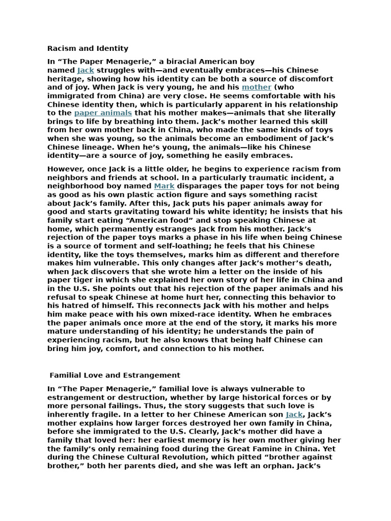 Themes of Paper Menagerie | PDF
