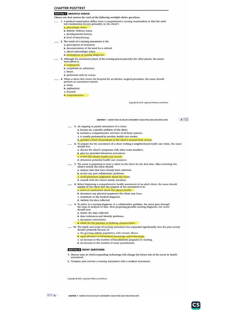 Weber Curriculum Chapter Mcqs Health Assessment | PDF