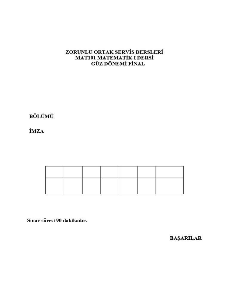 Mat101 Matematik I Final Sinavi Cevap Anahtari 2024 2025 Gu Z | PDF