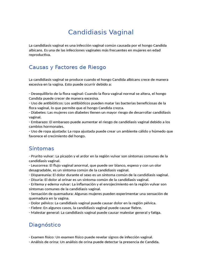 Candidiasis Vaginal: Causas y Síntomas | PDF | Candidiasis | Vagina