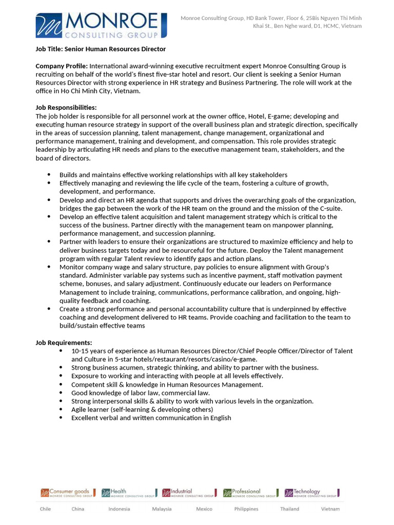 Public JD - Senior HR Director | PDF | Human Resource Management ...
