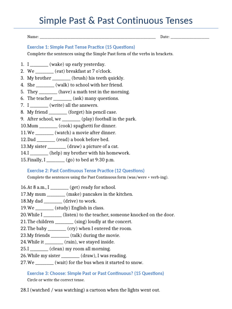 Simple Past & Continuous Exercises PDF | PDF