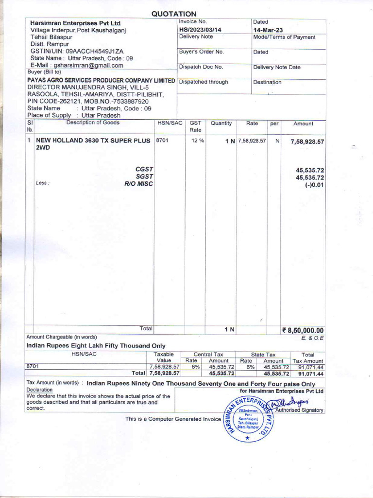 Payas Agro Quatation | PDF
