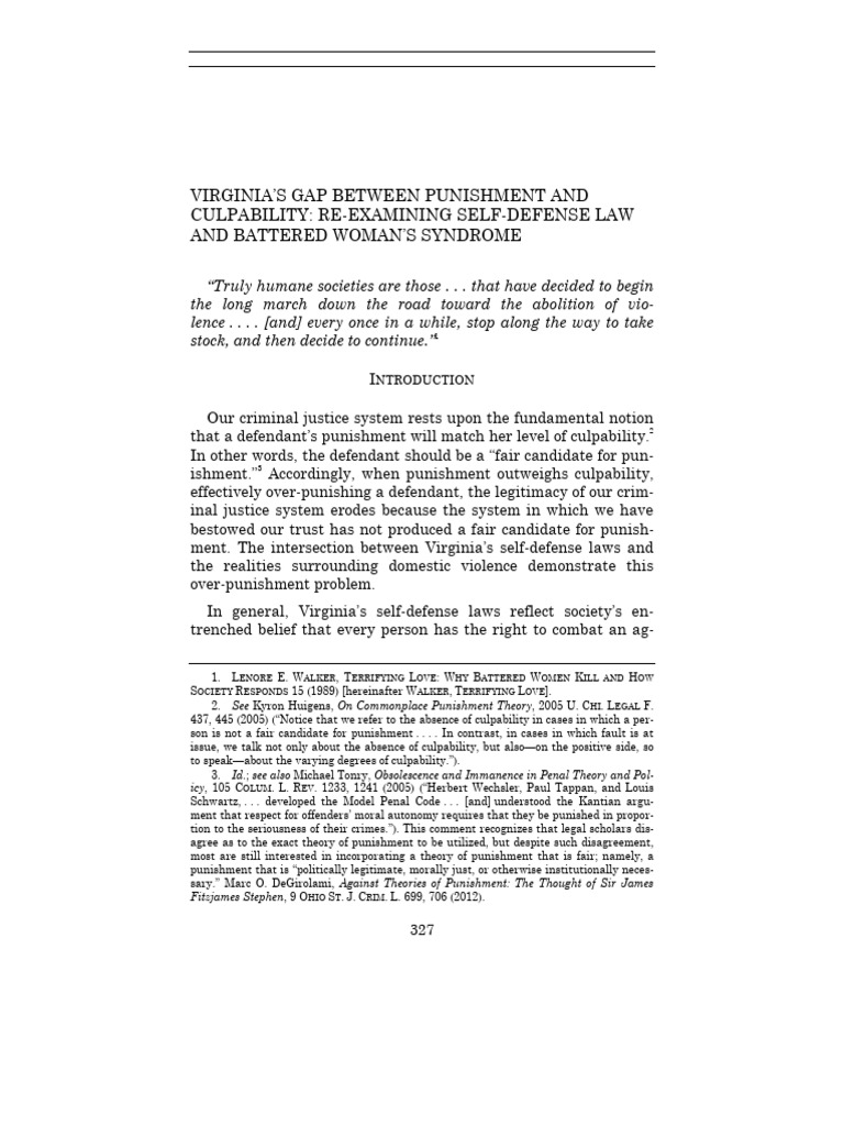 Virginia's Gap Between Punishment and Culpability Re-Examining Self ...