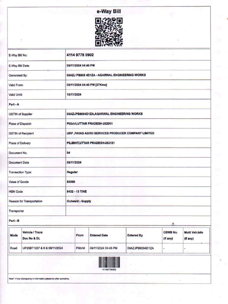 Pyas Eway Bill20241109 - 16510806 | PDF