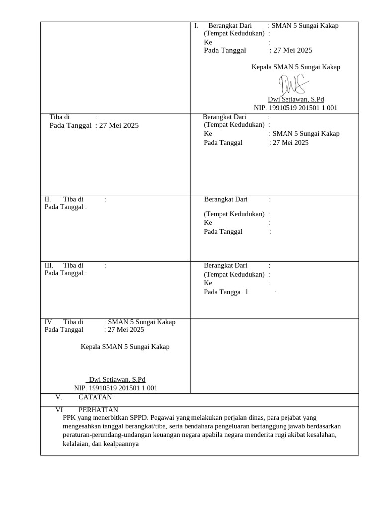 Surat Tugas SMAN 5 Sungai Kakap | PDF