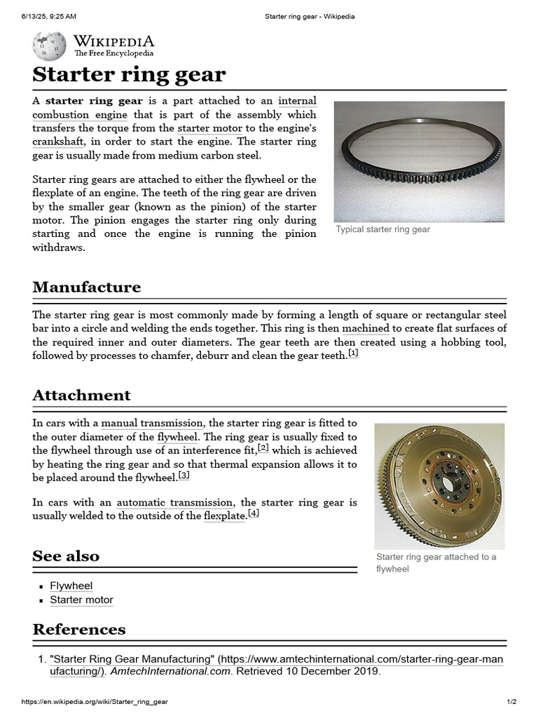 Starter Ring Gear - Wikipedia | PDF | Mechanical Engineering ...