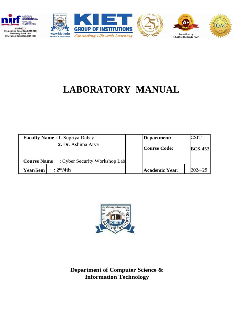 Cyber Security Workshop LAB Manual | PDF | Computer Network | Malware