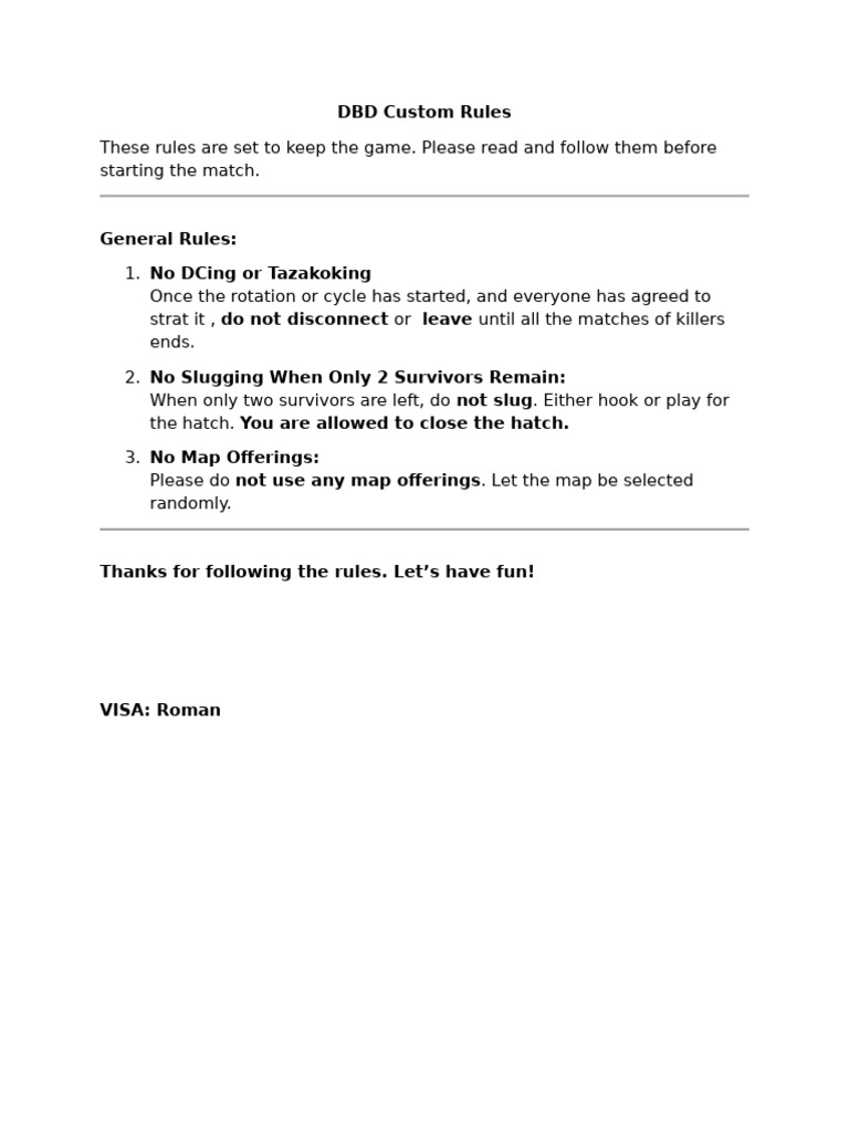 DBD Custom Rules | PDF