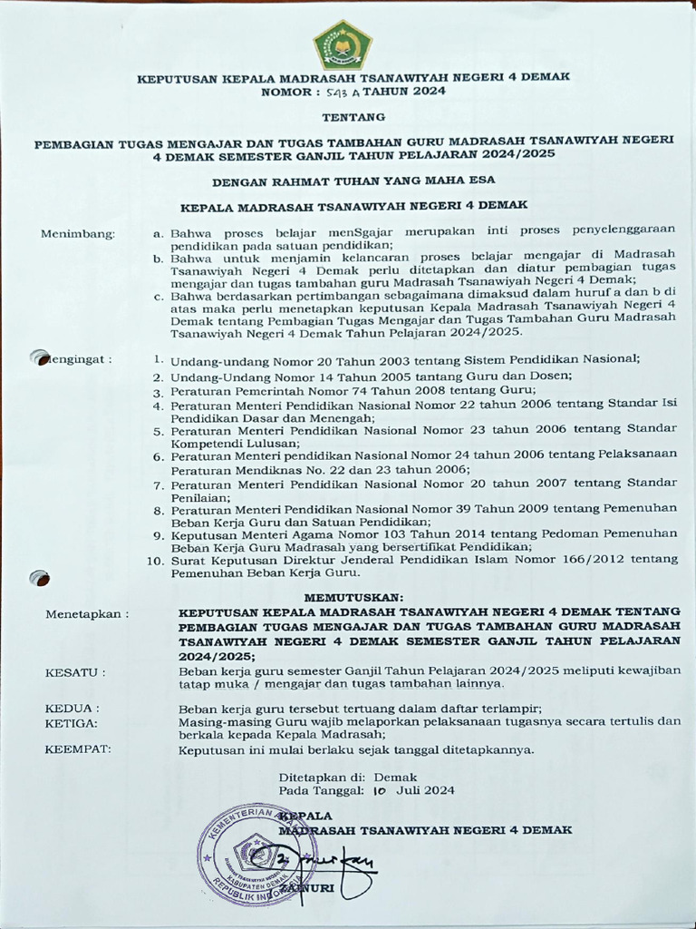 SK. Pembagian Tugas Mengajar | PDF