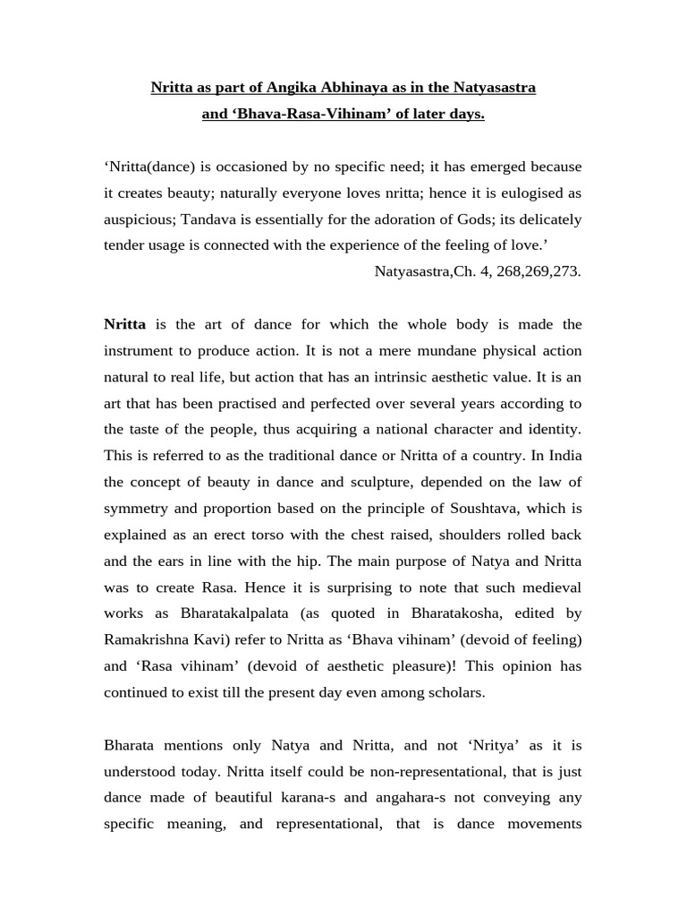 UNIT 1 Nritta as Part of Angika Abhinaya as in the Natyasastra | PDF ...